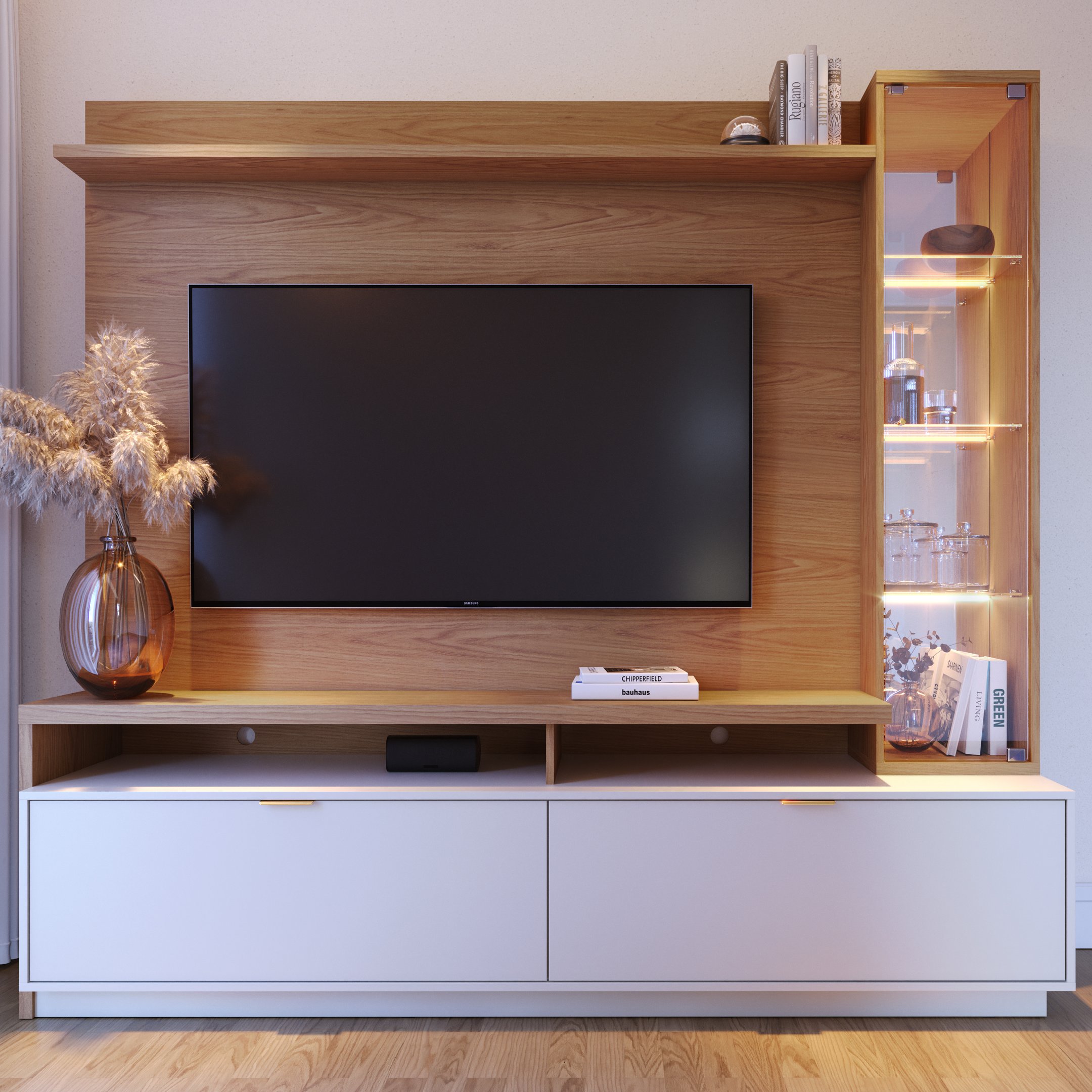 Estante Home para TV até 70 Polegadas com LED e Cristaleira Arezzo Yescasa | MadeiraMadeira